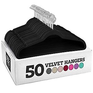 Zober Velvet Hangers 50 Pack - Black Hangers for Coats, Pants & Dress Clothes - Non Slip Clothes Hanger Set w/ 360 Degree Swivel, Holds up to 10 lbs - Strong Felt Hangers for Clothing