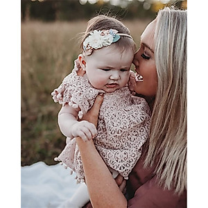 2Bunnies Girl Baby Toddler Vintage Lace Pom Pom Flutter Sleeve Easter Birthday Outfit Dress (Dusty Pink, 2T)