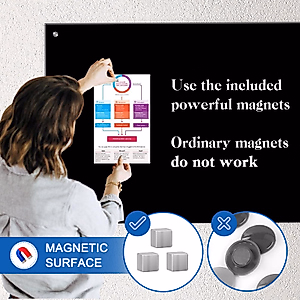 QUEENLINK Black Dry Erase Board, 4' x 3' Magnetic Glass Whiteboard for Wall,48" x 36" Large Black Glass Magnetic Board with 1 Marker Tray and 3 Magnets for Office, Home, Classroom