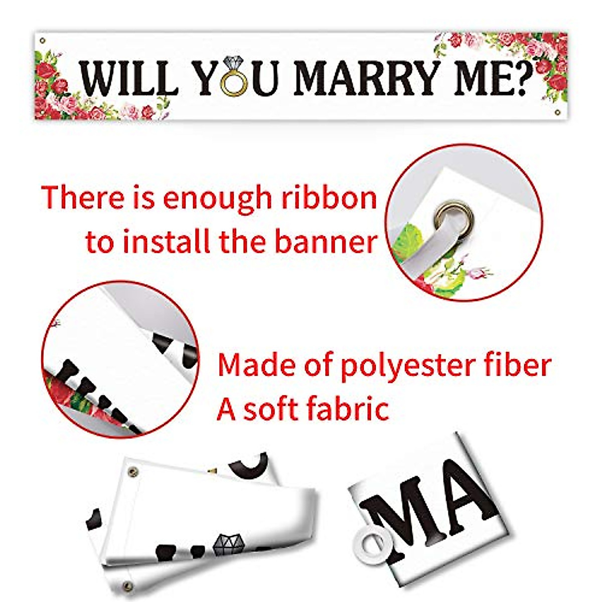 Will You Marry Me Large Banner, Proposal Banner, Engagement Lawn Sign Porch Sign, Engagement Party Decorations, Indoor Outdoor Backdrop 8.9 x 1.6 Feet