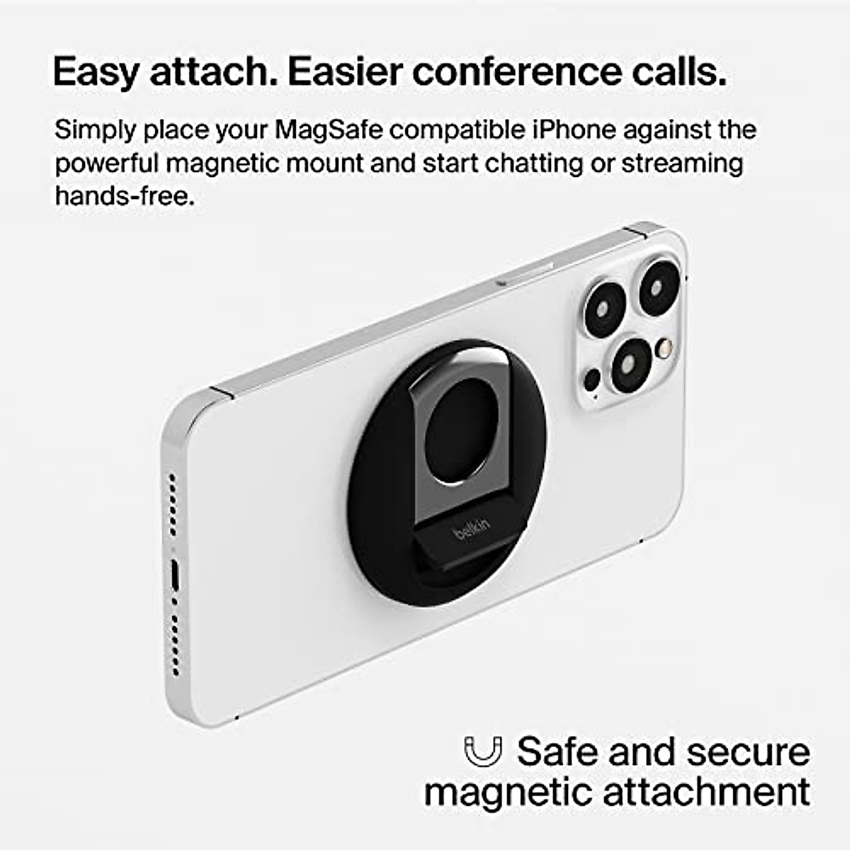 Belkin iPhone MagSafe Camera Mount for MacBook, iPhone Continuity Camera Mount, Turn iPhone to Webcam, Compatible with MacBook Pro, Air, iPhone 14, iPhone 13, iPhone 12, Black