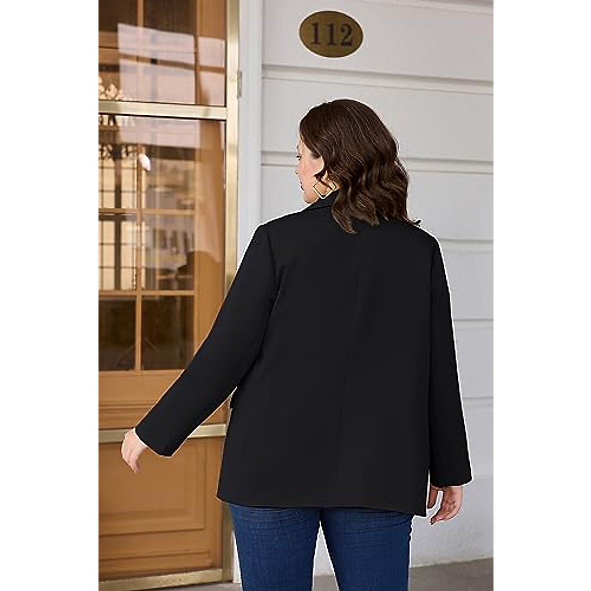 Hanna Nikole Fall Blazer for Women 2023 Lightweight Jacket Suits Open Front Lapel Long Sleeve Blazer Black 22 Plus