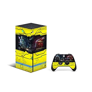 ZOOMHITSKINS Compatible with X1 Series X, Futurist City Fiction Yellow Game, Durable, Bubble-Free, Made in USA