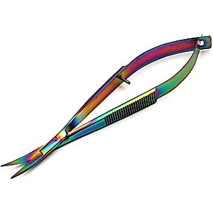 OdontoMed2011 4.5" Curved Stainless Steel Squeeze Scissors Multi Titanium Rainbow Color