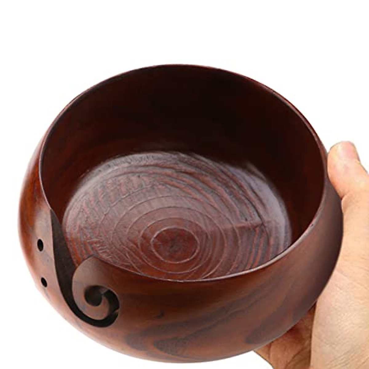 Wooden Yarn Bowl Natural Handmade Crafted for Knitting Crochet Home Decor- Ideal Gifting (6.7x6.7x3.1in)