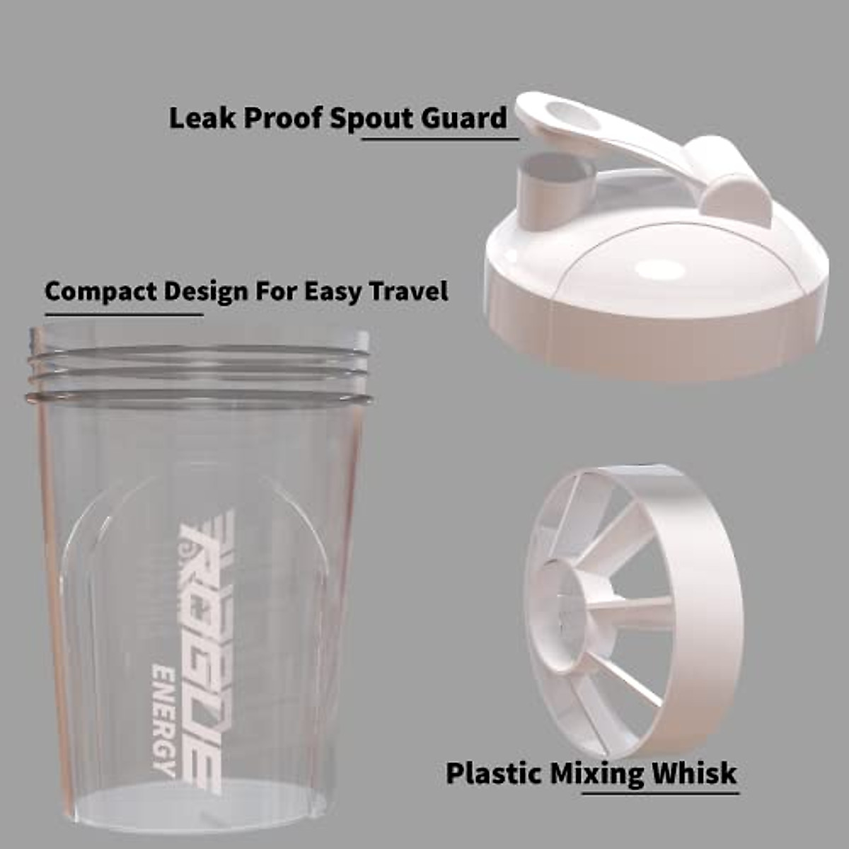 Rogue Energy Shaker Bottle | 16-Ounce, 500ml, BPA Free, Dishwasher Safe, Clear and White (Showcase Edition)