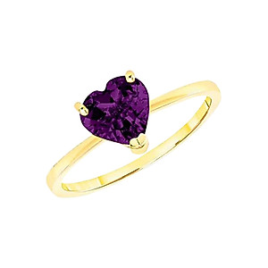 Takar Heart-Shaped Amethyst Ring, 7 mm Heart Solitaire Purple Stone Ring, 10K gold Rings for Women, Wedding/Engagement Gold Jewelry Gift For Her In White, Yellow, and Rose Gold MADE IN USA.