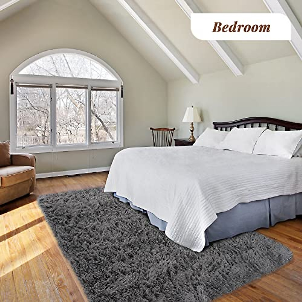 YoRango Grey Area Rug, 8' x 10', Large Rugs for Living Room, Fluffy Soft Living Room Area Rug, Shag Rugs for Bedroom Classroom, Non-Slip Rug