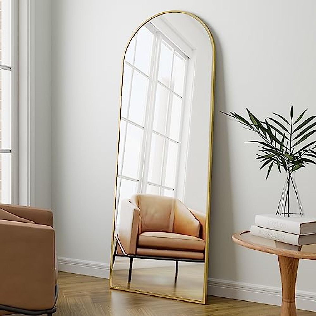 GLSLAND-21x64 inch Arched Full Length Mirror-Aluminum Alloy Frame High Definition-Full Body Mirror for Bedroom or Living Room