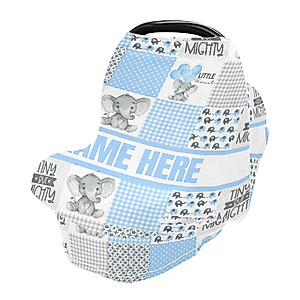 Personalized Cute Elephant Baby Car Seat Cover for Babies with Name, Custom Baby Car Seats Canopy for Boys and Girls, Nursing Breastfeeding Stroller Covers Infant Car Seat Blanket for Newborn