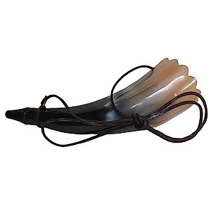 Reed Horn Viking Blowing Horn with Horn Whistle - Handcrafted Ox Horn Bugle - Medium Sound - Festivals, Ceremonies - Medieval Horn Instrument (With Leather Cord-8 Inch)