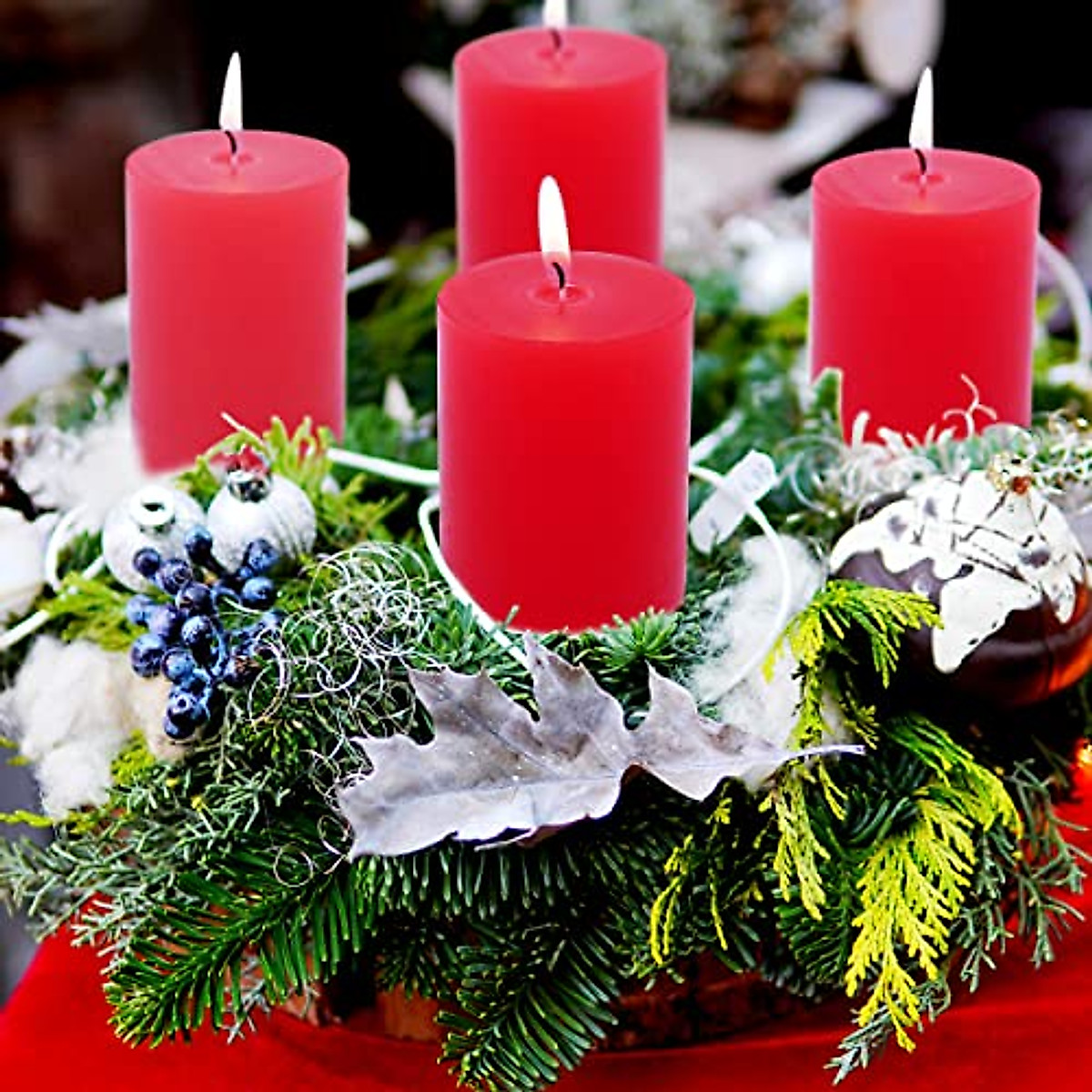 Red Pillar Candles Unscented Dripless and Smokeless Candle 12 Packs 2x3 Inch for Home Wedding Party Tables