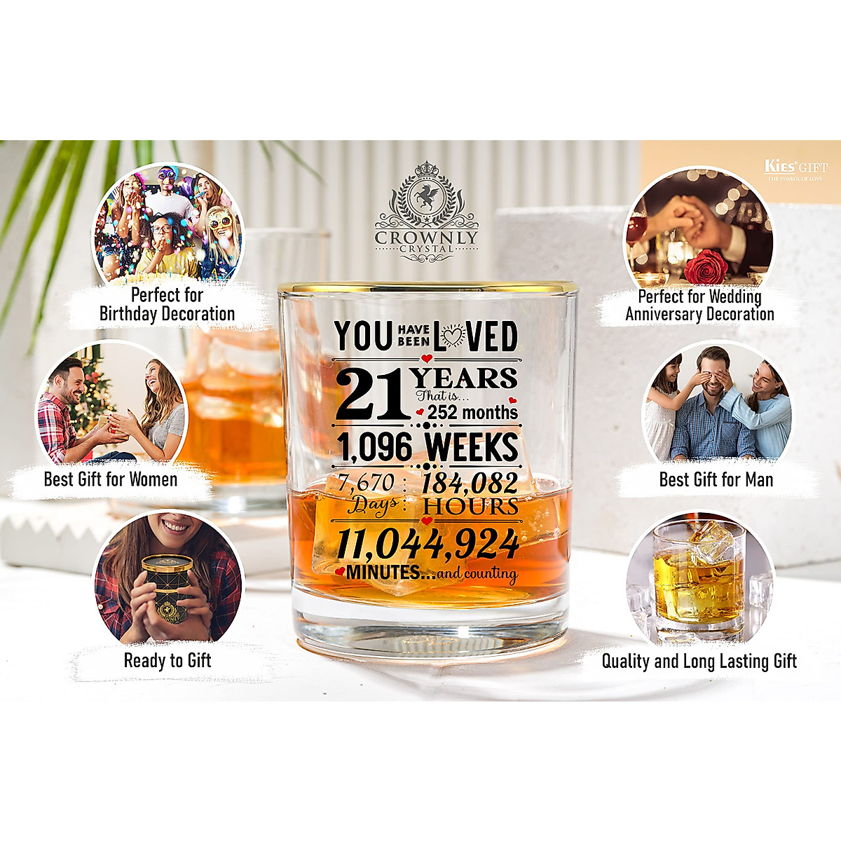 Kies®GIFT 21st Birthday Gift Whiskey Glass Teen Boys Gift Ideas Teenage Girls Gifts Ideas Happy Birthday 21st Birthday Gifts Drinking Glasses Teen Gifts Whiskey Glasses Crystal Glasses Mens Decor