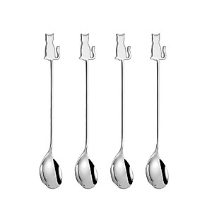 Ouliget Stainless Steel Mini Coffee Espresso Spoon, Dessert Teaspoons Small Soup Spoons, Silver Cute Animals Coffee Spoon, 5.6 inch, Set of 4