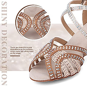 FUKZTE Ballroom Dance Shoes Women Latin Salsa Practice Dancer Shoes Performance Dance Shoes,Silver Brown 2.36 inch Heel,7 US