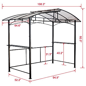 8x5ft Grill Gazebo Shelter with Interlaced Vented Polycarbonate Roof, Outdoor BBQ Gazebo with Side Shelves for Hanging Tools Outdoor Patio Canopy BBQ Shelter with Steel Hardtop Black