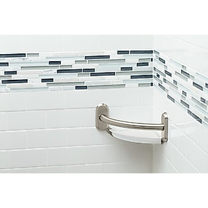 Moen LR2354DBN 9-Inch Curved Bathroom Grab Bar with Integrated Corner Shelf, Brushed Nickel