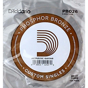 D'Addario PB026 Phosphor Bronze Wound Acoustic Guitar Single String, 026
