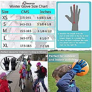 FINGER TEN Kids Winter Gloves Waterproof with Free Neck Warmer Boys Girls Touchscreen for Cold Weather Outdoor Sports (Blue, Large)