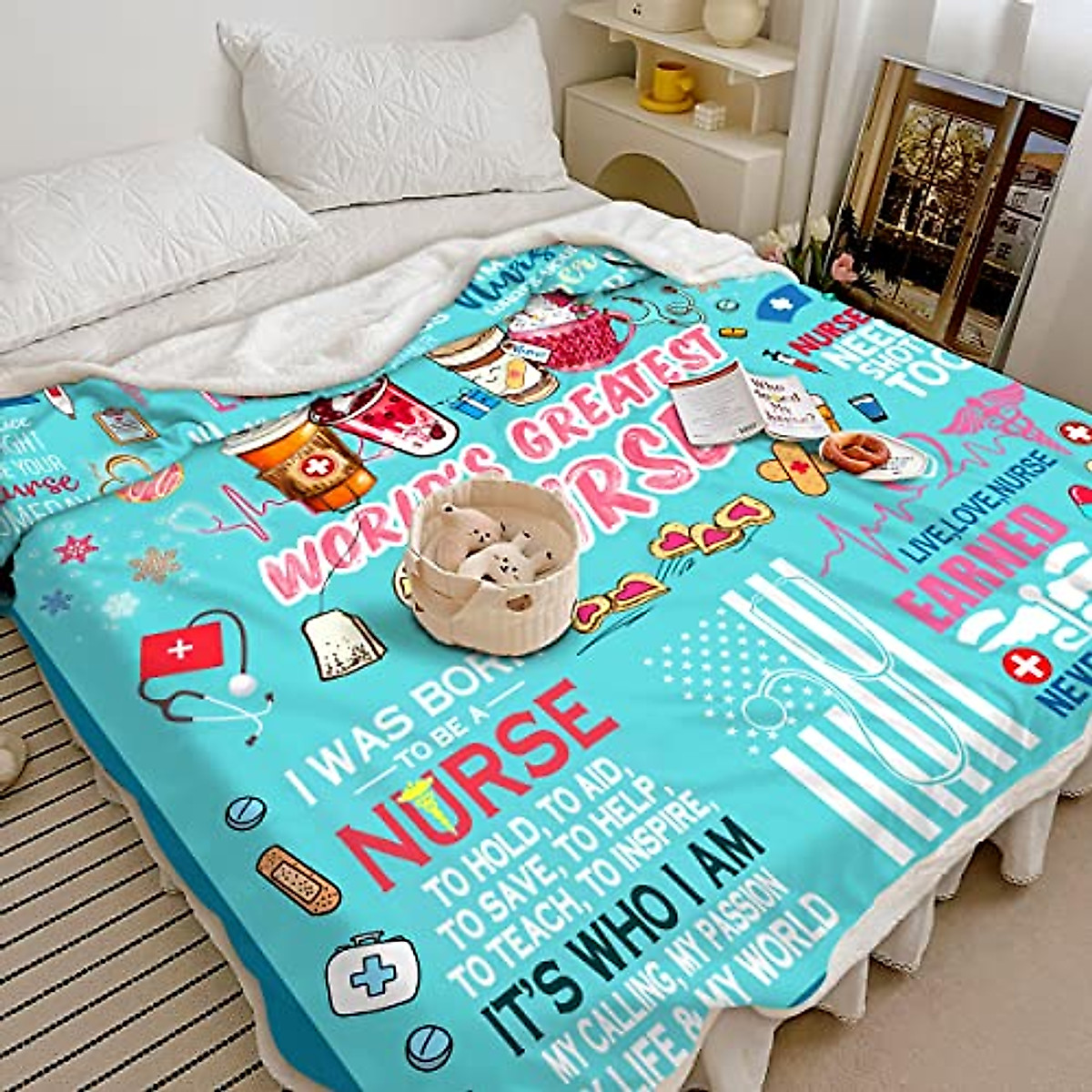 Nurse Gifts Nurse Week Gifts Throw Blanket,Nurse Gifts for Women,Nurse Appreciation Gifts,Nurse Gifts for Nursing Student Soft Fluffy Sherpa Warm Throw Blankets (H10,50"x 60")