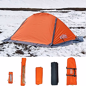 camppal 1 Person Tent Backpacking Camping Hiking Mountain Hunting Tent Lightweight and Waterproof for 4 Season Extreme Space Saving Single Bracket (Orange-with skirt)