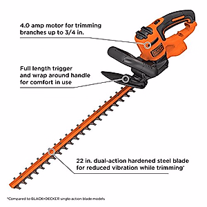 BLACK+DECKER Electric Hedge Trimmer, 22-Inch Blade, Corded (BEHT350FF)