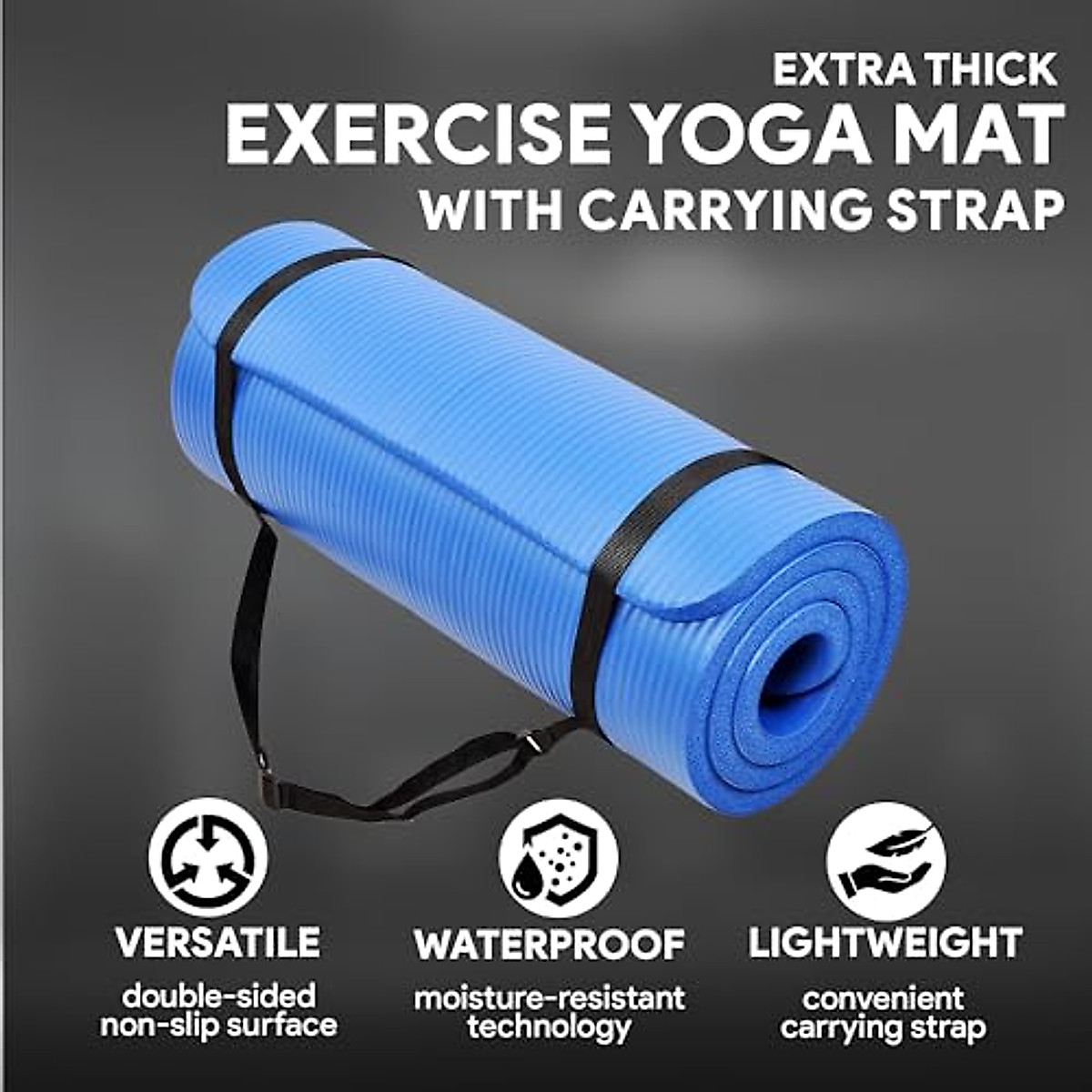 BalanceFrom All-Purpose 1-Inch Extra Thick High Density Anti-Tear Exercise Yoga Mat with Carrying Strap (Blue)