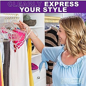 Premium Clear Invisible Acrylic Hangers,Crystal Plastic Hangers with Bling Gold Glitter 50 Pack Ultra Slim & Space Saving Suit Hangers for Coats, Pants & Dress Clothes