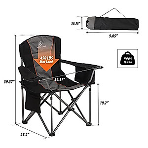 ALPHA CAMP Oversized Folding Camping Chair, Heavy Duty Portable Lawn Chairs with Cooler Bag, Side Pocket & Cup Holder, Folding Chairs for Outside Support 450 LBS