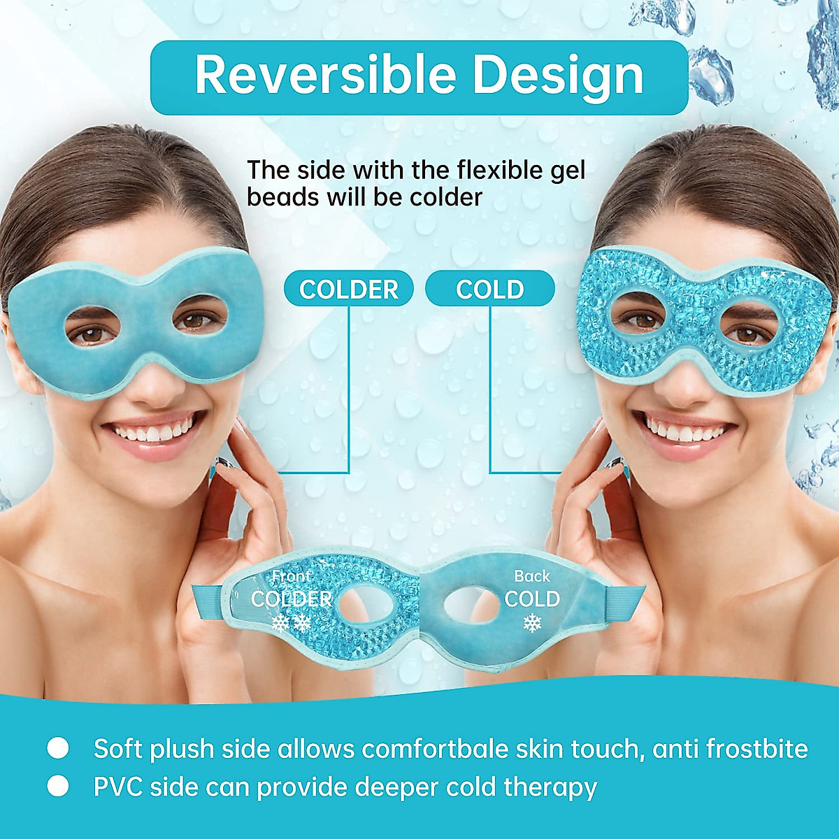 2 PCS Ice Eye Mask Reusable Ice Pack for Eyes,Hot Cold Compress Gel Bead Cooling Eye Mask with Eye Hole for Puffiness/Dark Circles/Eye Bags/Dry Eyes/Headaches/Migraines/Stress Relief (Blue)