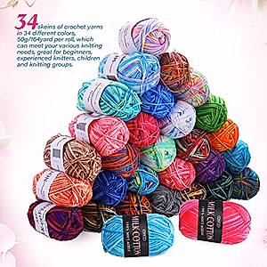 34 Rolls Acrylic Yarn for Crocheting Colorful Knitting Yarn Multi Colored Yarn Soft Rainbow Yarn Crochet Yarn for Crocheting and Knitting Craft Project