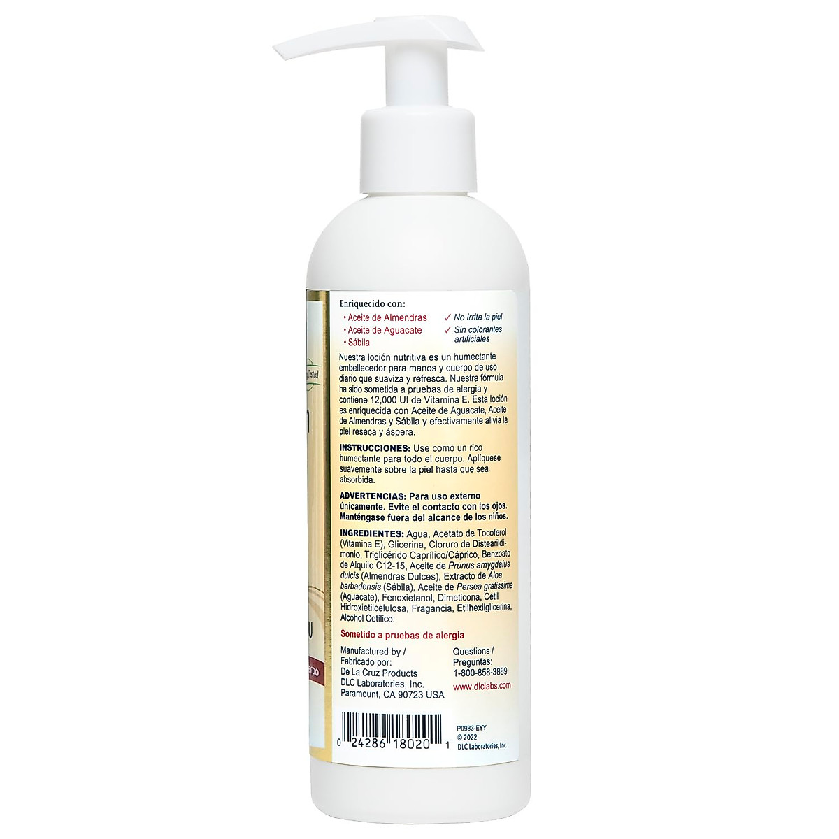 De La Cruz Vitamin E Lotion for Dry Skin with 12,000 IU - Moisturizing Body Lotion for All Skin Types - Made in USA, 8 FL OZ.