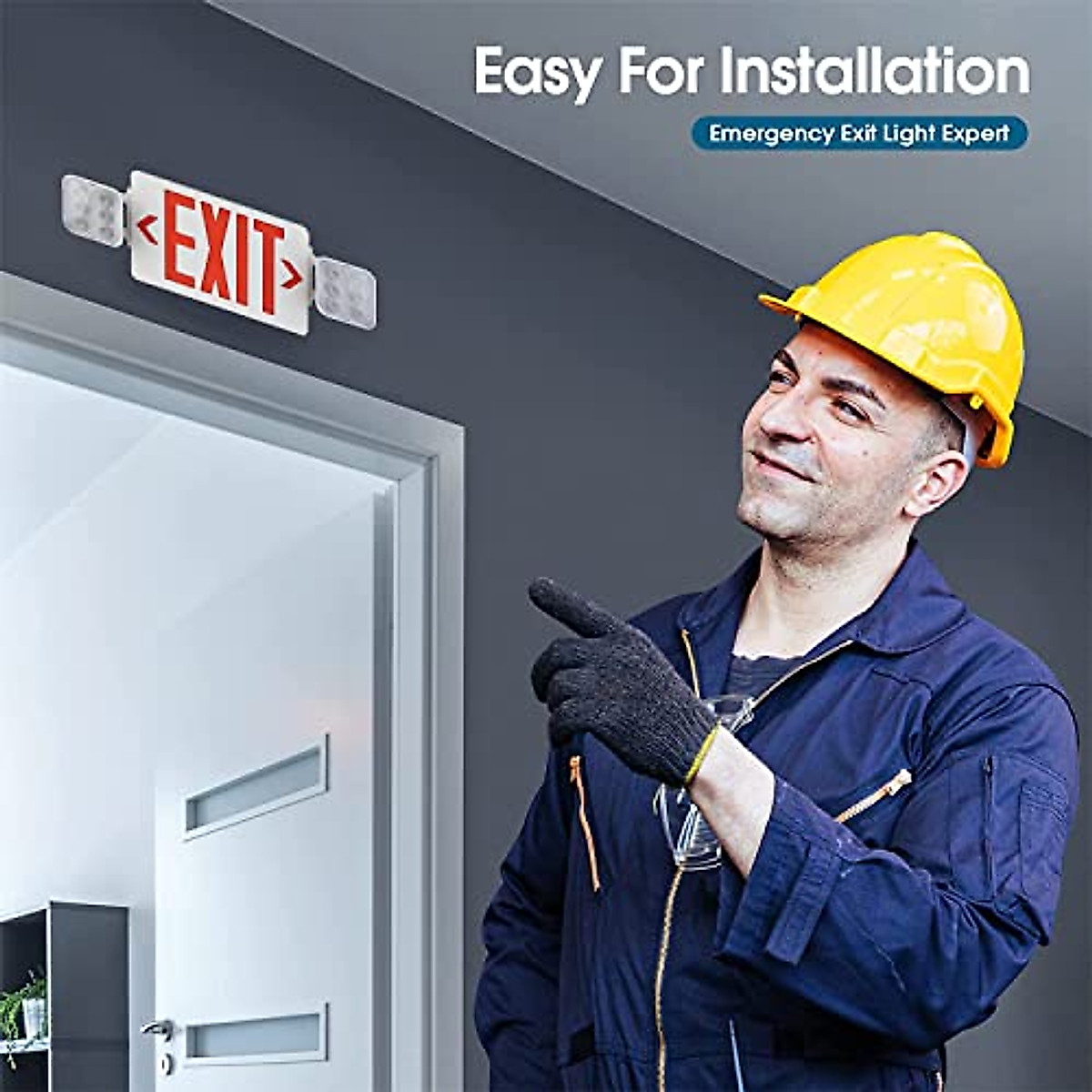 Red LED Exit Sign with Emergency Lights,Two LED Adjustable Head Emergency Exit Lights with Battery Backup,Double Face, Dual LED Lamp ABS Fire Resistance UL-Listed 120-277V/AC