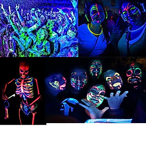 12 PCS Glow Face Body Paint, Glow In The Dark Under UV Black Light Sticks Makeup Neon Face Painting Kits for Kids Adult Halloween Festival Accessory Glow Party Supplies