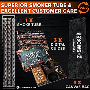 Carpathen Smoke Tube - Pellet Smoker for Gas Grill, Electric, Charcoal Grills or Smokers - Billows 5 Hours of Amazing Cold Smoke Ideal for Smoking Cheese, Fish, Pork, Beef, Nuts - Stainless Steel