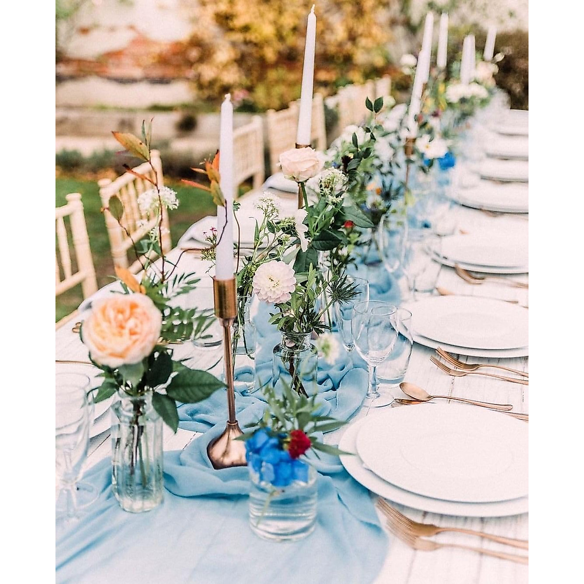 Baby Blue 5 Yards Chiffon Fabric Continuous Sheer Drapery for Rustic Wedding Party Arch Backdrop