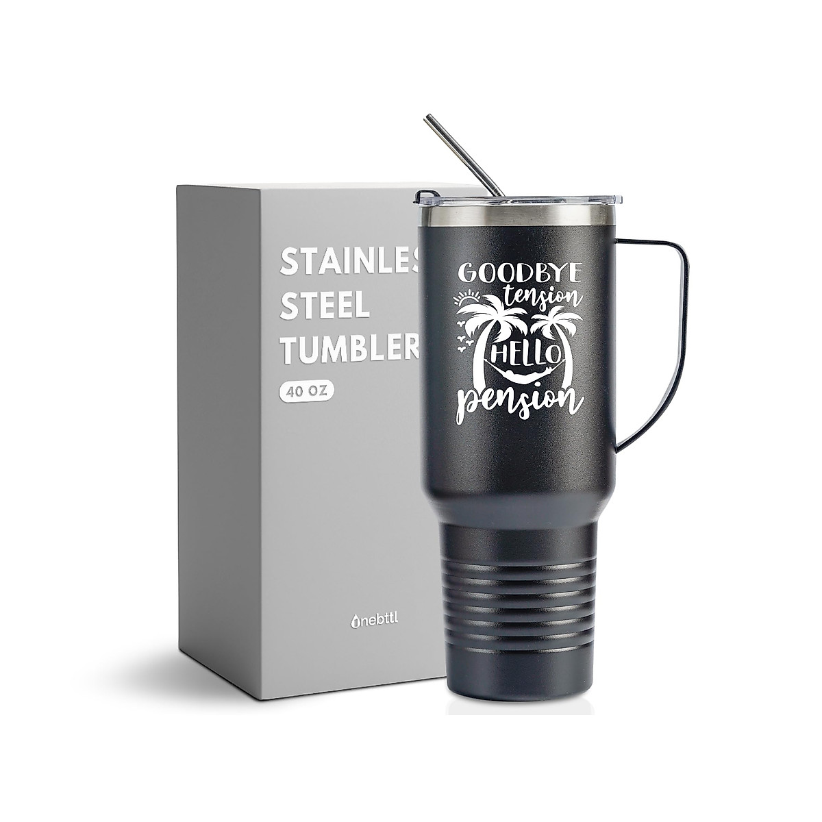 Onebttl Retirement Gifts for Men, Retirement Tumbler for Men 40oz Insulated Travel Cup with Handle, Retired Gifts for Dad, Grandpa, Friends, CoWorker (Black, Goodbye)