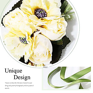 Yean Flower Wedding Wrist Corsage Ivory Prom Corsage Ribbon Bracelets for Bride and Bridesmaios