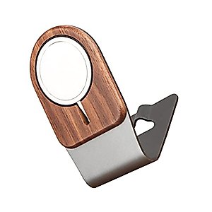 Walnut Gray Magnetic Mag Safe Phone Stand 12 pro Wooden Bracket Cradle Aluminum Alloy Mobile Cellphone Holder Metal Wireless Charger Office Kickstand Dock for iPhone 12, 12 Pro max, 12 Mini