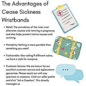 Cease Sickness Anti Nausea Wristband, Relief for Motion Sickness and Morning Sickness, Acupressure Wristband, Push Bead Into Wrist, Seasickness, Helps Vertigo, Relieves Dizziness