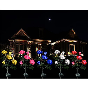 XLUX Outdoor Solar Powered Rose Lights, Decorative Flower lamp, for Garden Yard Patio Pathway Lighting, Rainproof, Red 2 Pack