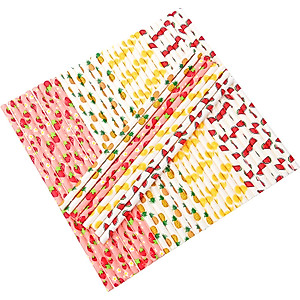 200 Pieces Paper Straws Fruit Pattern Drinking Straws Strawberry Pineapple Orange Paper Straws 7.75 Inches Hawaiian Party Drinking Straws for Cocktail Summer Birthday Luau Party Supplies