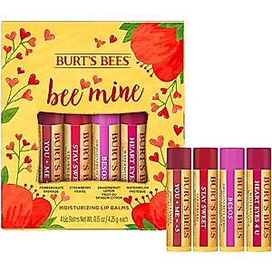 Burt's Bees Bee Mine Lip Balm Gift Set, Strawberry, Dragonfruit Lemon, Pomegranate and Watermelon, 4 Personalized Lip Balms, Pack May Vary