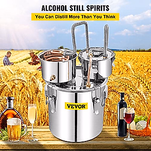 VEVOR Alcohol Still, 13.2Gal / 50L Stainless Steel Water Alcohol Distiller Copper Tube Home Brewing Kit Build-in Thermometer for DIY Whisky Wine Brandy, Silver