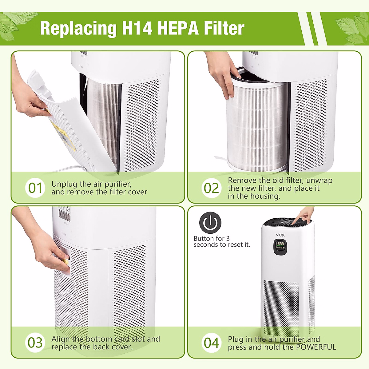 H14 True HEPA Filter Replacement for Smoke, High-Efficiency Air Purifier Replacement Filter
