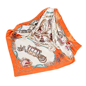 YOUR SMILE Silk Feeling Scarf Women's Fashion Pattern Orange Carriage Large Square Satin Headscarf (305)