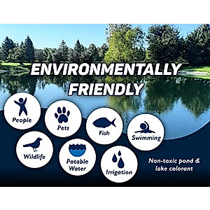 Sapphire Blue Lake & Pond Colorant - 1 Gallon - Deep Dark Blue Color Treats up to 1 Acre - Combination of Crystal Blue & Blackout Pond Dye- Environmentally Friendly Pond Dye