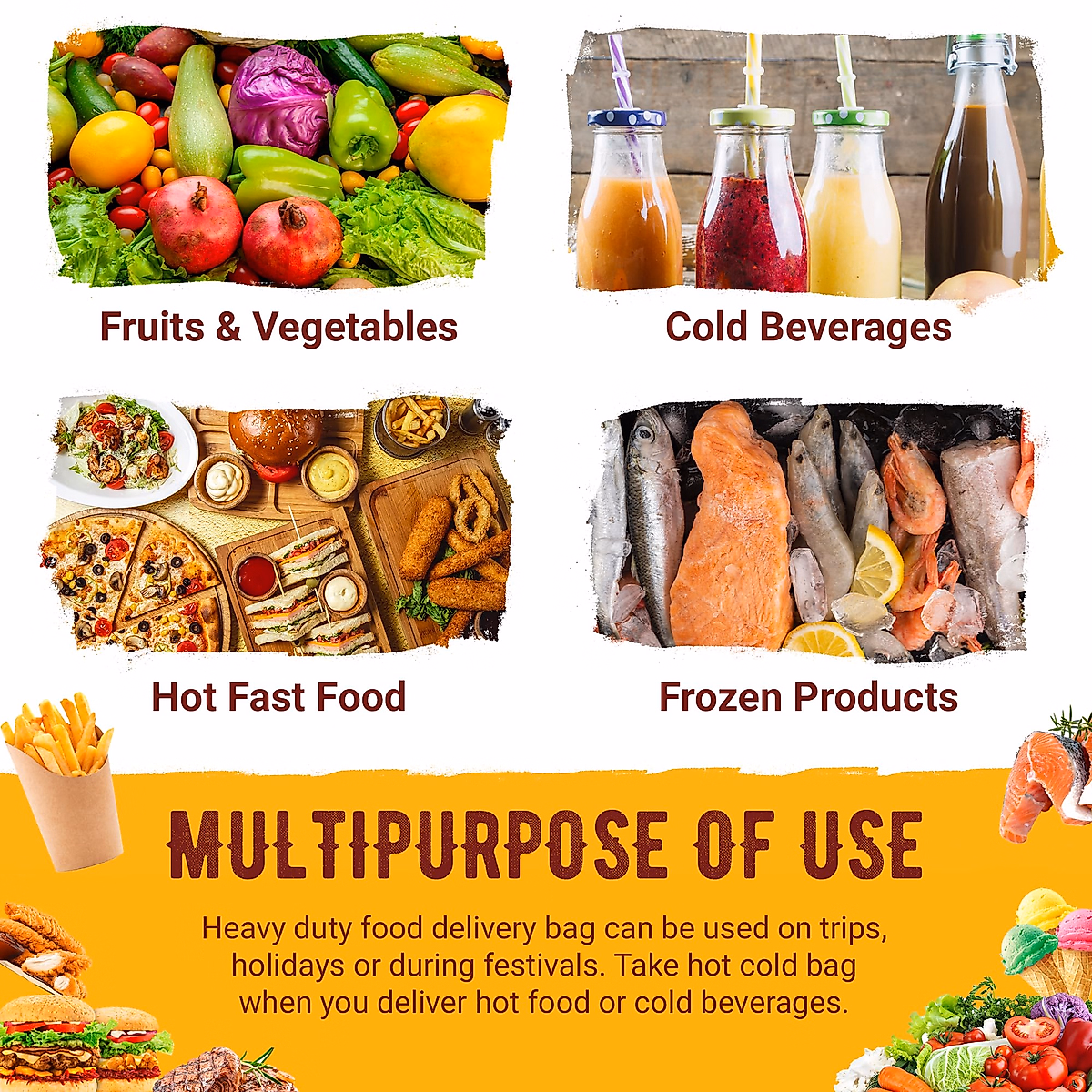 APQ Supply Black Insulated Food Delivery Bag 16 x 13 x 9 Inches, Insulated Grocery Bags with Zippered Top, Pack of 2 Heavy Duty Catering Bag for Food Deliveries, Insulated Bags for Food Delivery