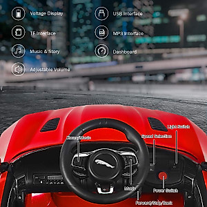 Costzon Ride on Car, 12V Licensed Jaguar F-Type SVR Battery Powered Kids' Electric Vehicles w/Remote Control, Front/Rear Lights, MP3/Music/3 Speeds/Spring Suspension, Kids Car for Toddler (Dark Red)