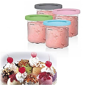 Creami Pints and Lids - 4 Pack, for Creami Ninja Ice Cream Containers,16 OZ Ice Cream Containers for Freezer Reusable,Leaf-Proof Compatible NC301 NC300 NC299AMZ Series Ice Cream Maker